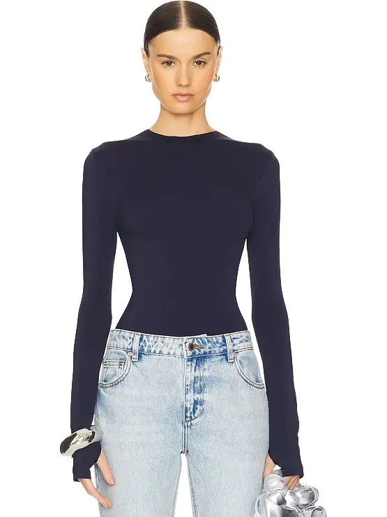 Norma Kamali Long Sleeve Crew Top - True Navy