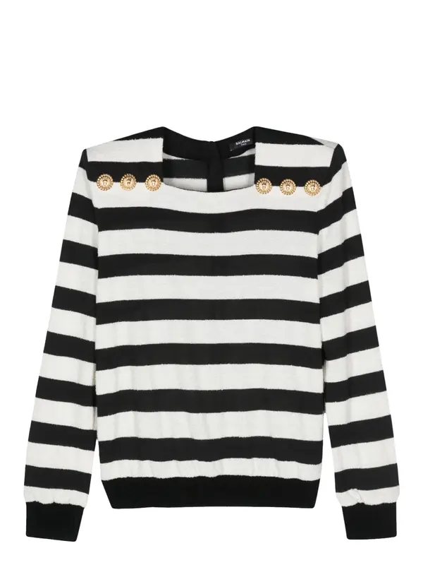 Balmain Embossed-button Striped Jumper - Black