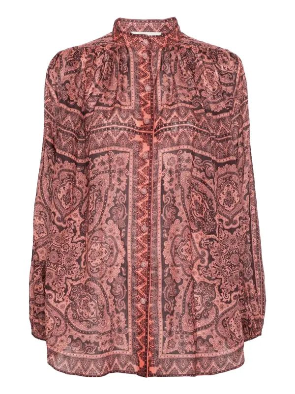Zimmermann Ottie Paisley-print Ramie Shirt - Pink