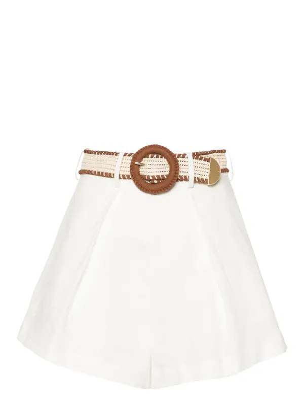 Zimmermann Halliday Tuck Belted Linen Shorts - Neutrals