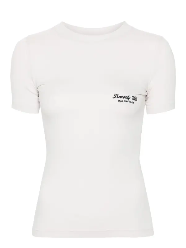 Balenciaga Beverly Hills Embroidered T-shirt - Neutrals