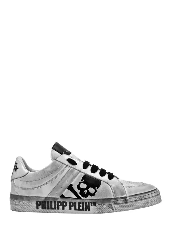 Philipp Plein Skull & Bones Metallic Sneakers - White