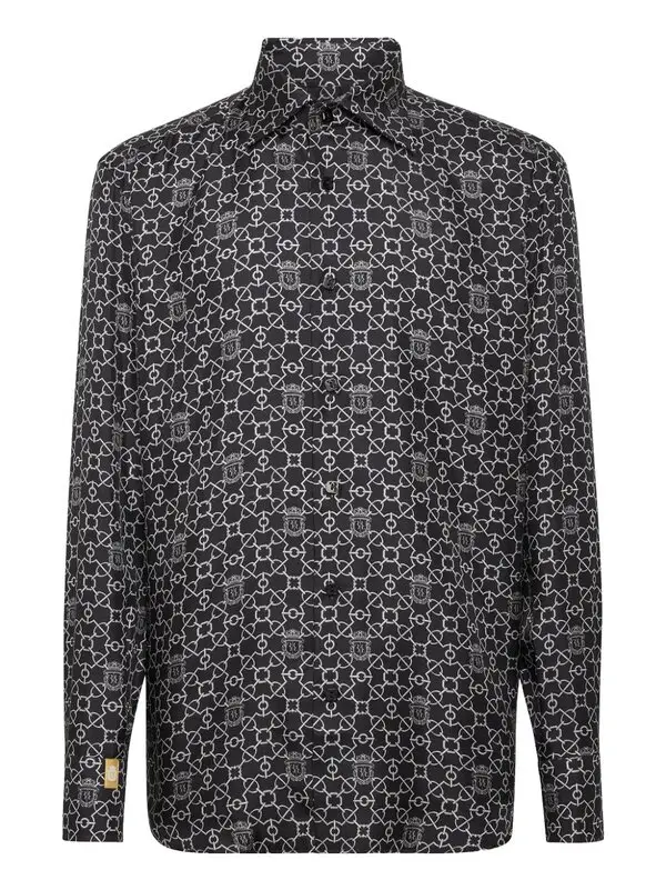 BILLIONAIRE All-over Pint Logo Silk Shirt - Black
