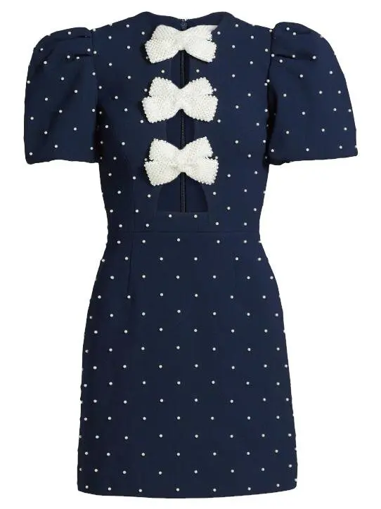 Rebecca Vallance Veronica Pearl Bow Puff-sleeve Minidress - Blue