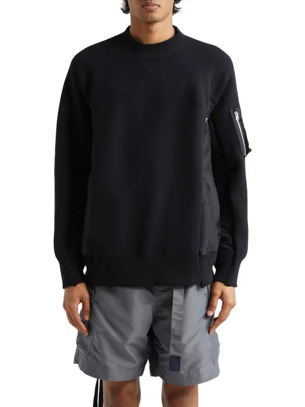 Sacai Sponge Mixed Media Sweatshirt - Black/black