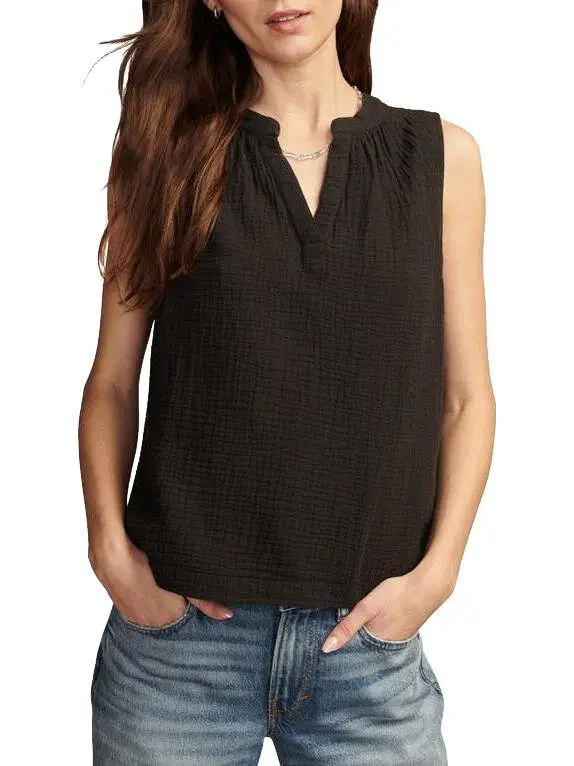 Lucky Brand Popover Gauze Sleeveless Top - Meteorite