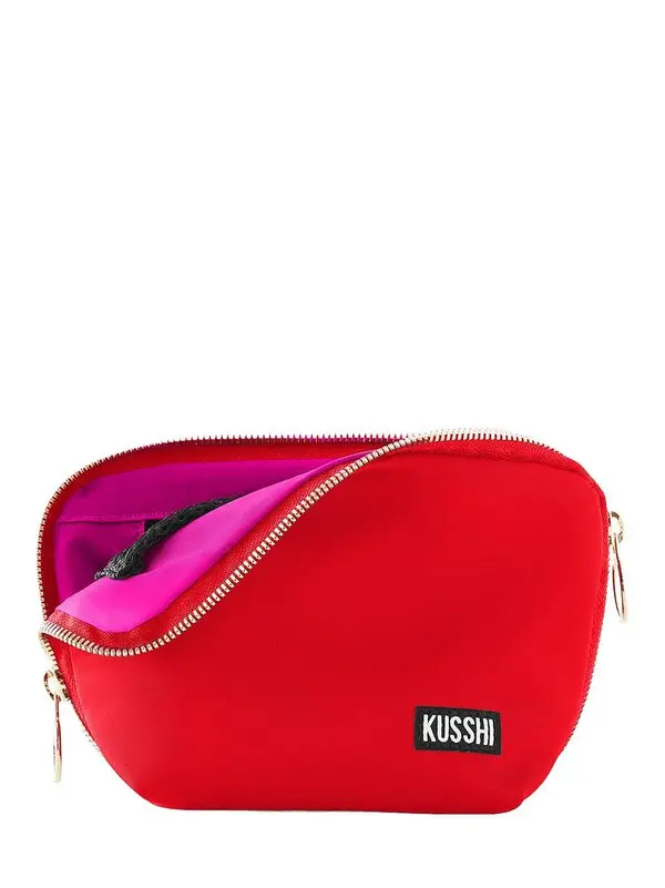 KUSSHI Everyday Makeup Bag - Candy Apple Red/ Pink Nylon