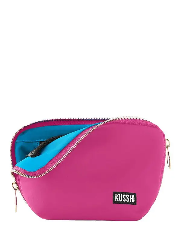 KUSSHI Everyday Makeup Bag - Pink/ Teal Nylon