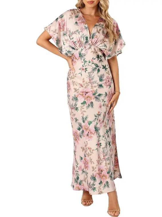 PETAL & PUP Ricki Floral Satin Gown - Pink Floral
