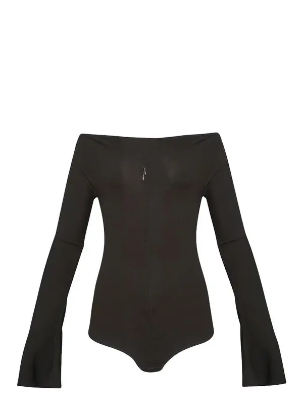 COURREGES Zipped Crepe Jersey Bodysuit - Mud Brown