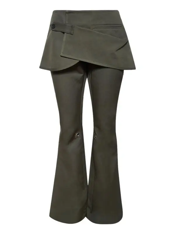 COURREGES Cotton Bootcut Trousers With Modular Overskirt - Camouflage Green