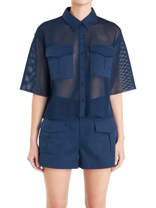 Endless Rose Pocket Mesh Shirt - Navy