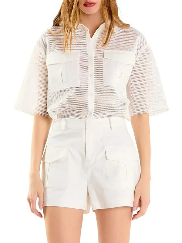 Endless Rose Pocket Mesh Shirt - White