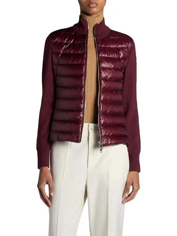 Moncler Quilted Down And Wool Knit Cardigan - Burgundy