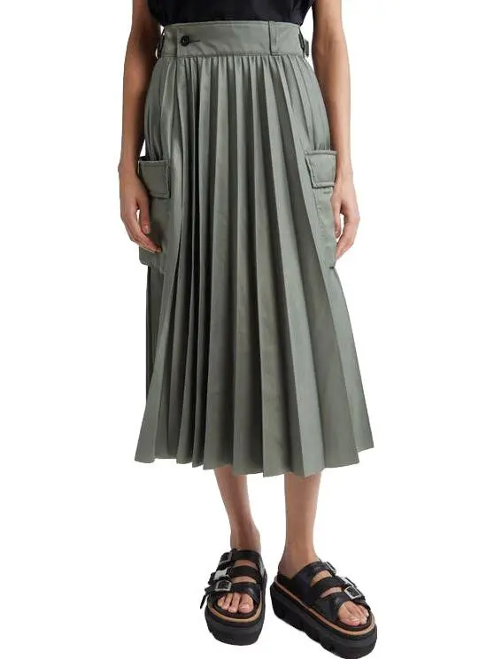 Sacai Pleated Cargo Midi Skirt - Khaki 501