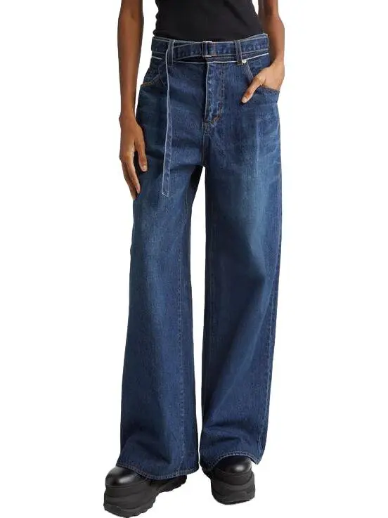 Sacai Belted Wide-leg Jeans - Blue 401