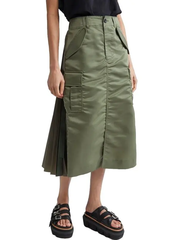 Sacai Insulated Nylon Twill Midi Cargo Skirt - Khaki 501