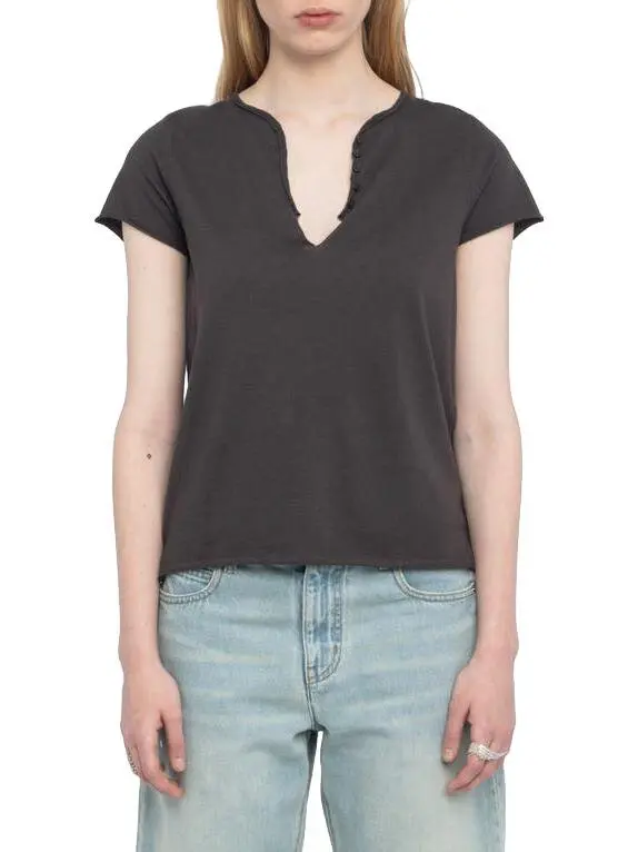 Zadig&Voltaire Tuni Wings Strass Embellished Keyhole T-shirt - Dark Chocolate