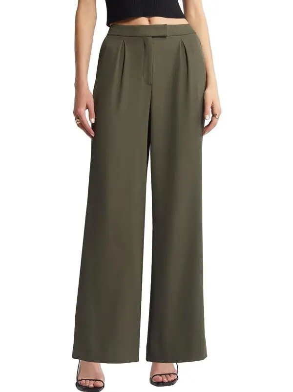 OPEN EDIT Pleated Wide Leg Pants - Green City