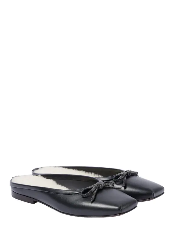 Brunello Cucinelli Monili Shearling-lined Leather Mules - Black