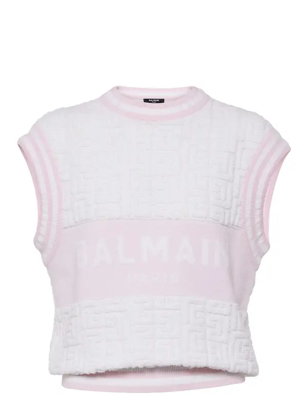 Balmain Monogram Wool And Cotton-blend Knitted Top - White