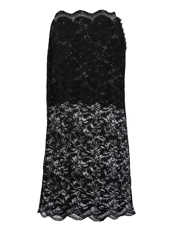 Rabanne Floral Lace Midi Skirt - Black