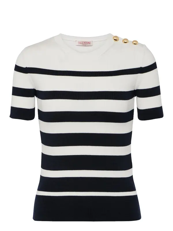 Valentino Garavani Striped Cotton Top - White