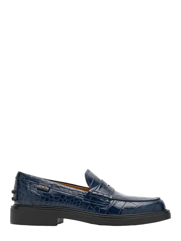 TOD'S Gomma Croco Penny Loafers - Dkblue