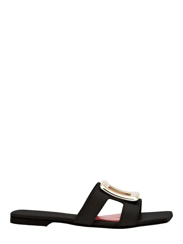 ROGER VIVIER Leather Buckle Flat Slides - Nero