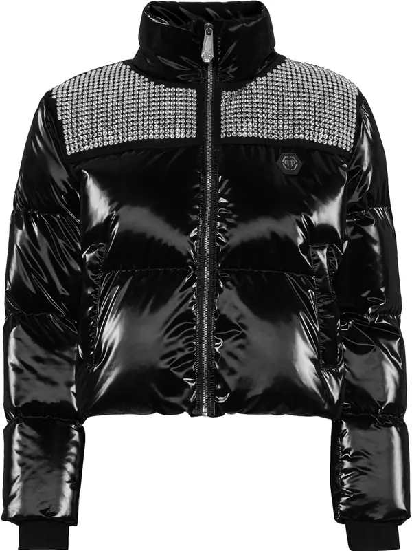 Philipp Plein Crystal-embellished Cropped Puffer Jacket - Black