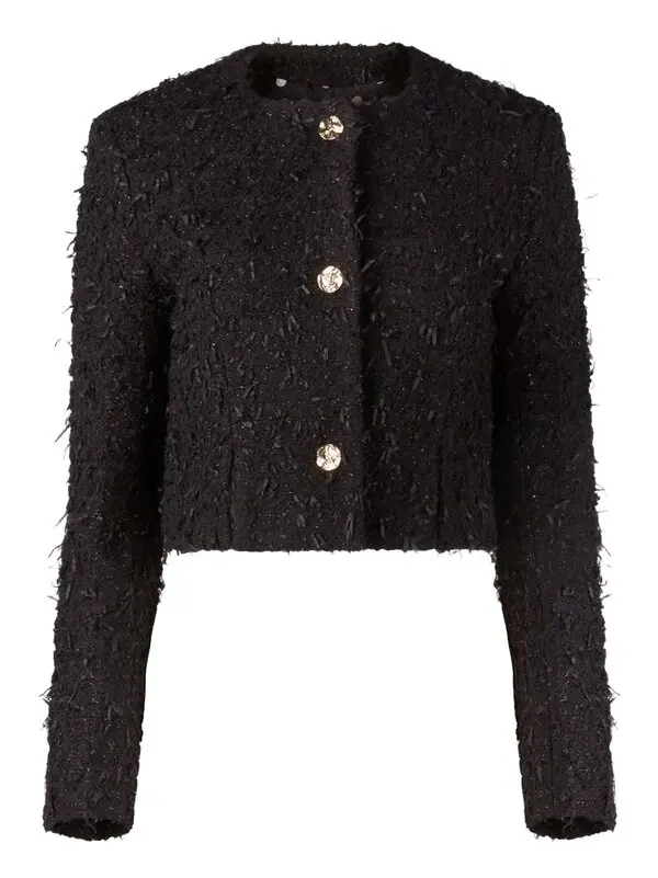 Nina Ricci Frayed Tweed Crop Jacket - Black