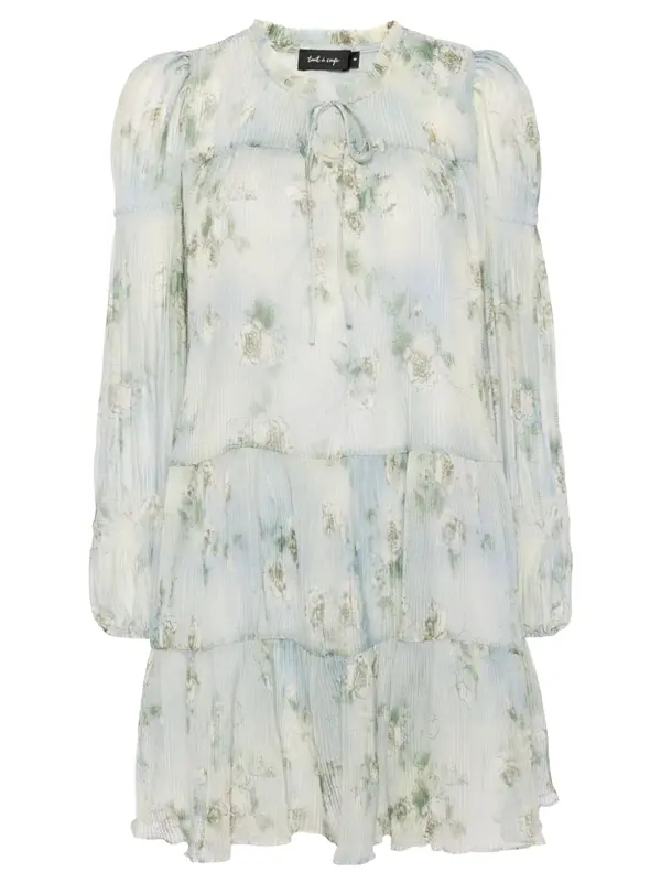 TOUT A COUP Plissé Floral-print Dress - Blue
