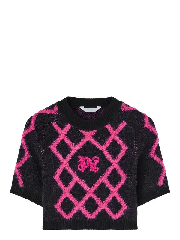 Palm Angels Monogram Argyle-pattern Crop Top - Blue