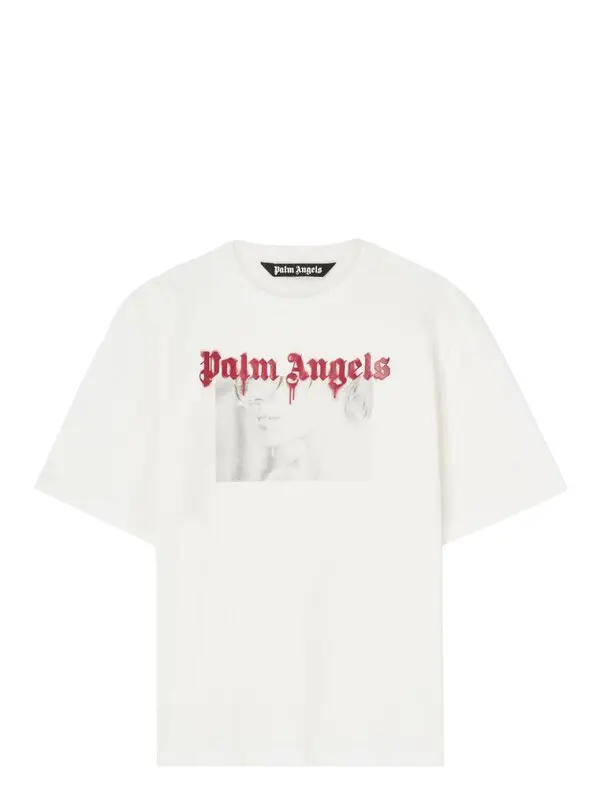 Palm Angels Portrait Pencil Cotton T-shirt - White
