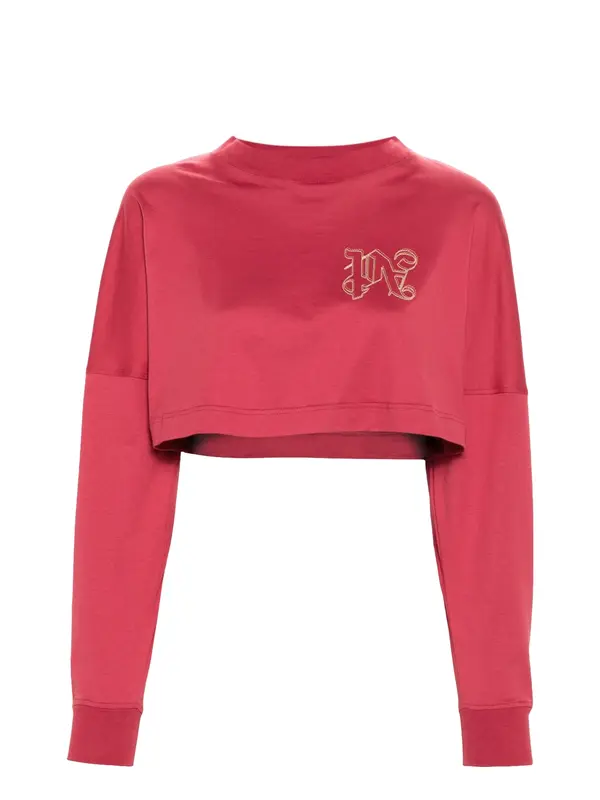 Palm Angels Monogram-embroidered Cropped T-shirt - Red