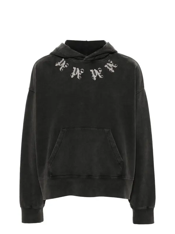 Palm Angels Monogram-print Cotton Hoodie - Grey