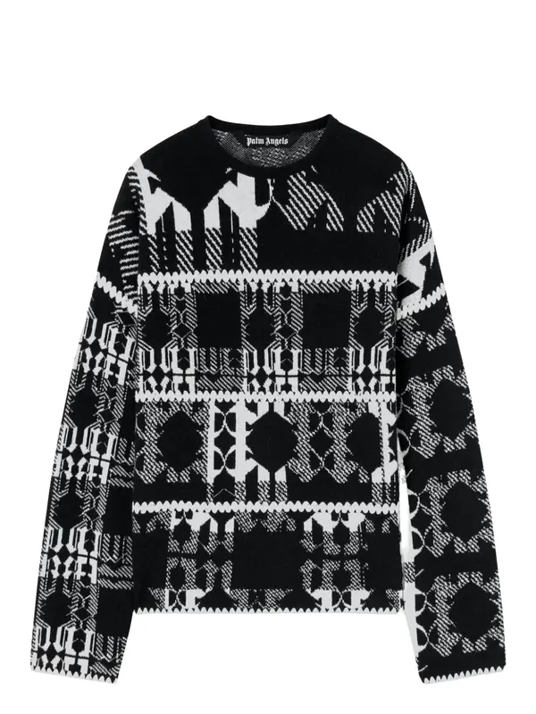 Palm Angels Intarsia-knit Monogram Jumper - Black