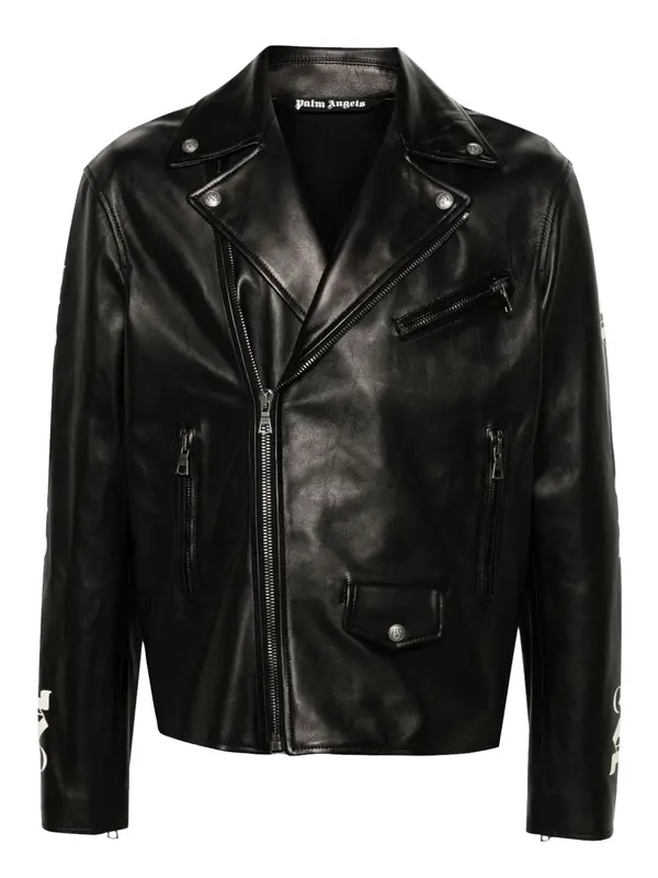 Palm Angels Monogram-print Leather Jacket - Black