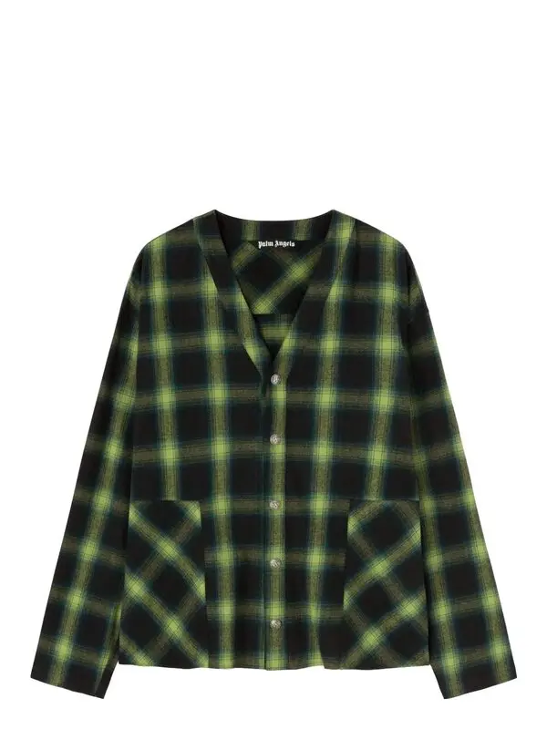 Palm Angels V-neck Check-pattern Cotton Shirt - Green