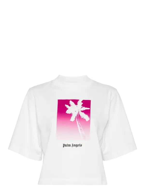 Palm Angels Palm Tree-print Cropped T-shirt - White