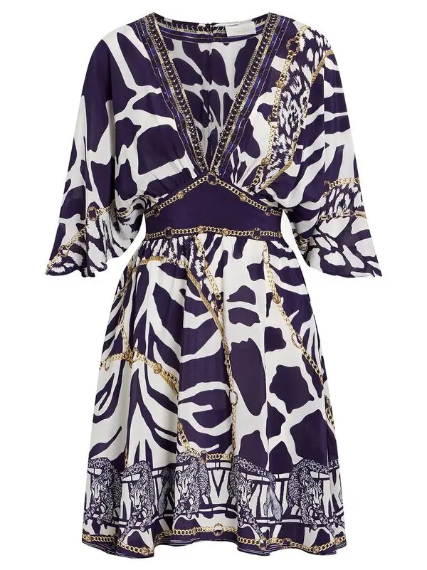 Camilla Crystal-embellished Printed Silk-crepe Mini Dress - Dark Purple