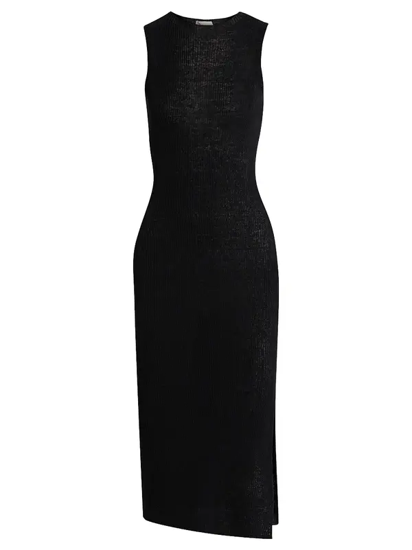 Onia Ribbed Linen-blend Midi Dress - Black
