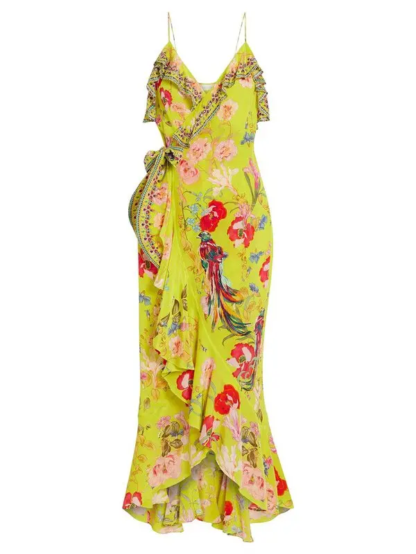 Camilla Crystal-embellished Ruffled Maxi Wrap Dress - Yellow