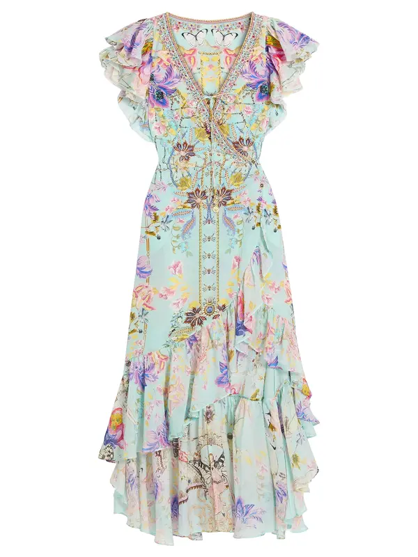 Camilla Crystal-embellished Printed Silk Wrap Dress - Sky Blue