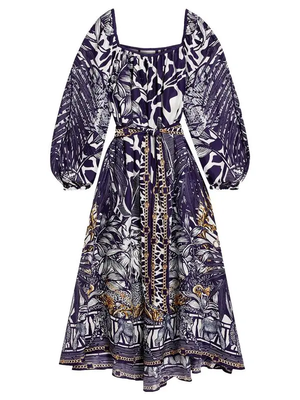 Camilla Crystal-embellished Printed Silk Midi Dress - Dark Purple