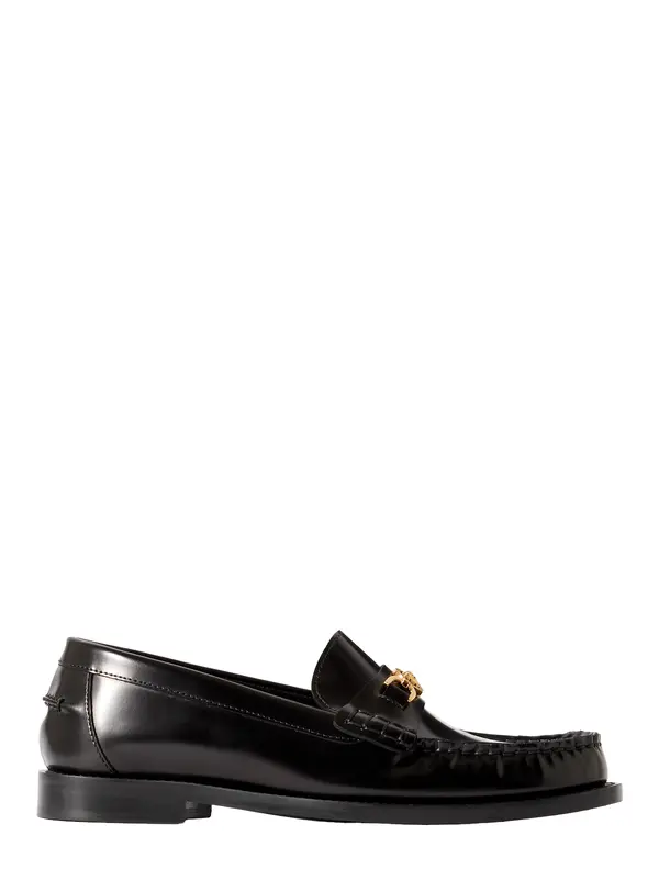 Versace Embellished Leather Loafers - Black