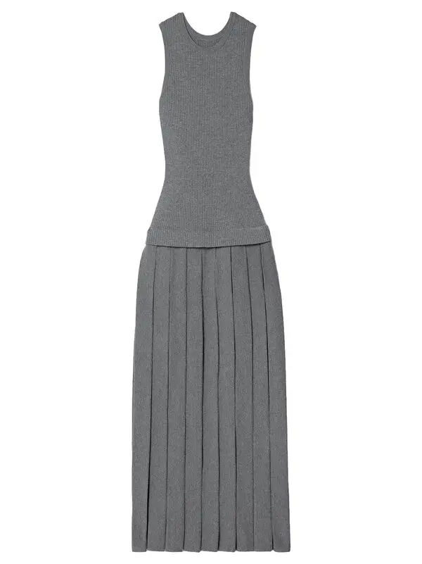 Khaite Cassette Pleated Ribbed Wool-blend Midi Dress - Gray
