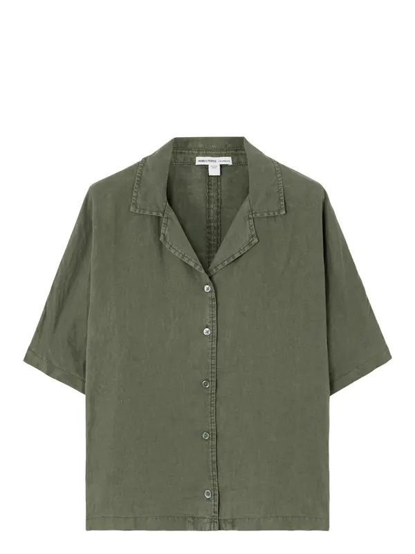 JAMES PERSE Linen Camp Collar Shirt - Green