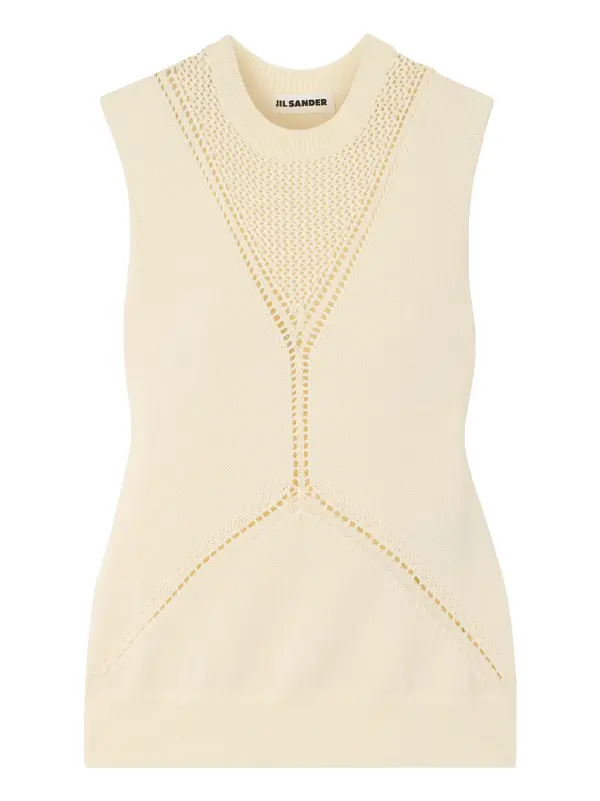 JIL SANDER Pointelle-knit Top - Neutrals