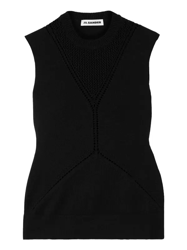 JIL SANDER Pointelle-knit Top - Black